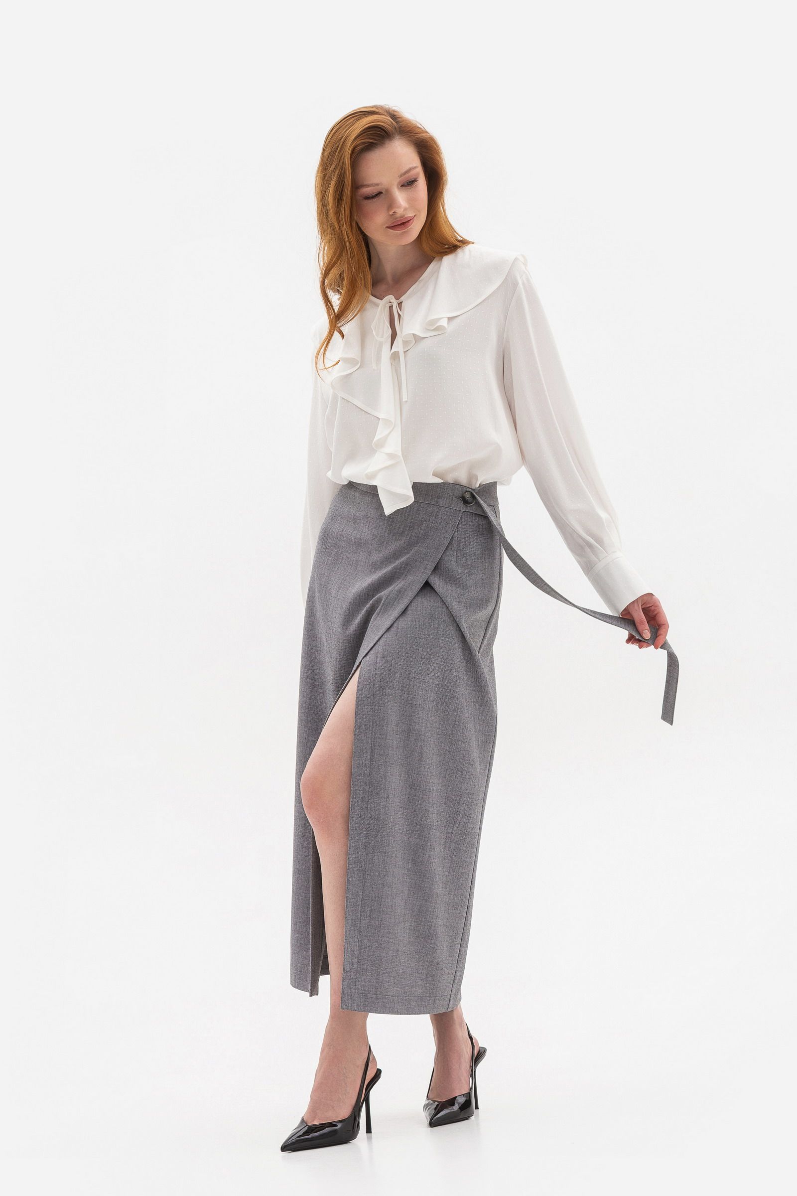 Спідниця-міді на запах сірого кольору Зірена - купити Жіночий одяг в ...