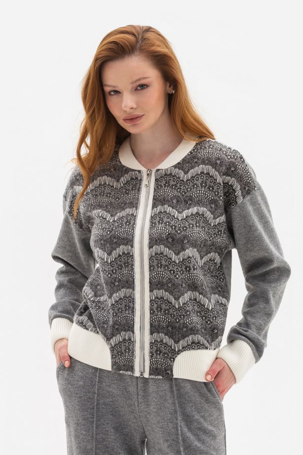 Трикотажний бомбер з вмістом вовни сірого кольору Луріса - купити ...